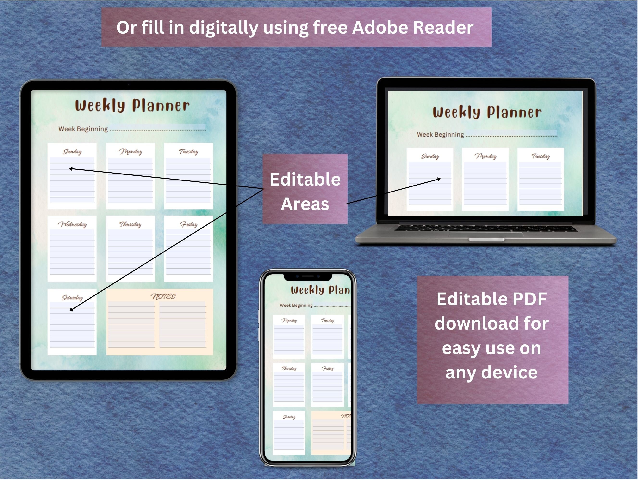 Weekly Planner |digital/printable | Instant Download | Organiser ...