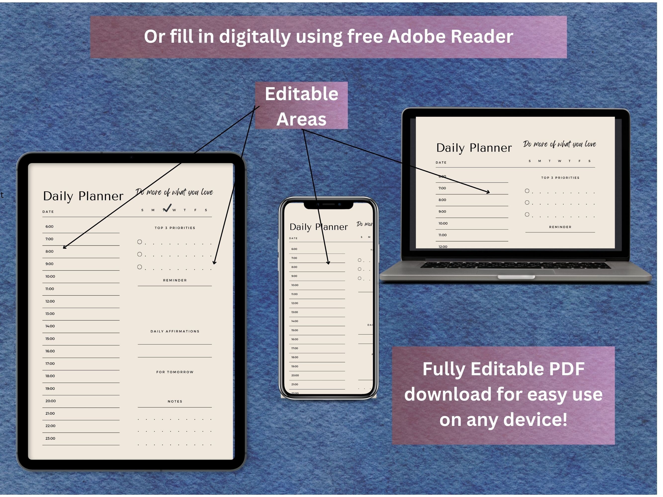 Digital/printable Daily Planner | Instant Download | Organiser ...