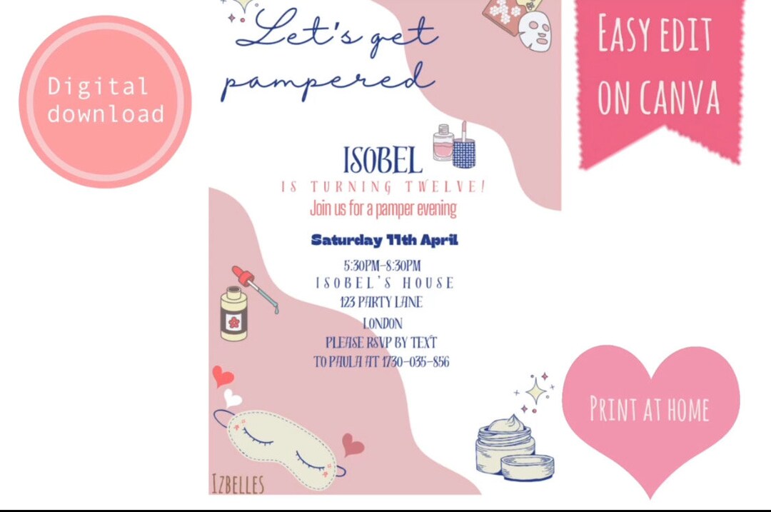 Editable Pamper Party Invitations - Etsy