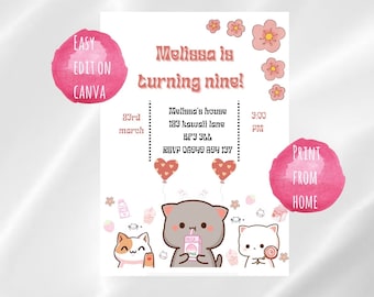 Kawaii Invitation in Digital Printable PDF JPEG, Print at Home Kawaii ...