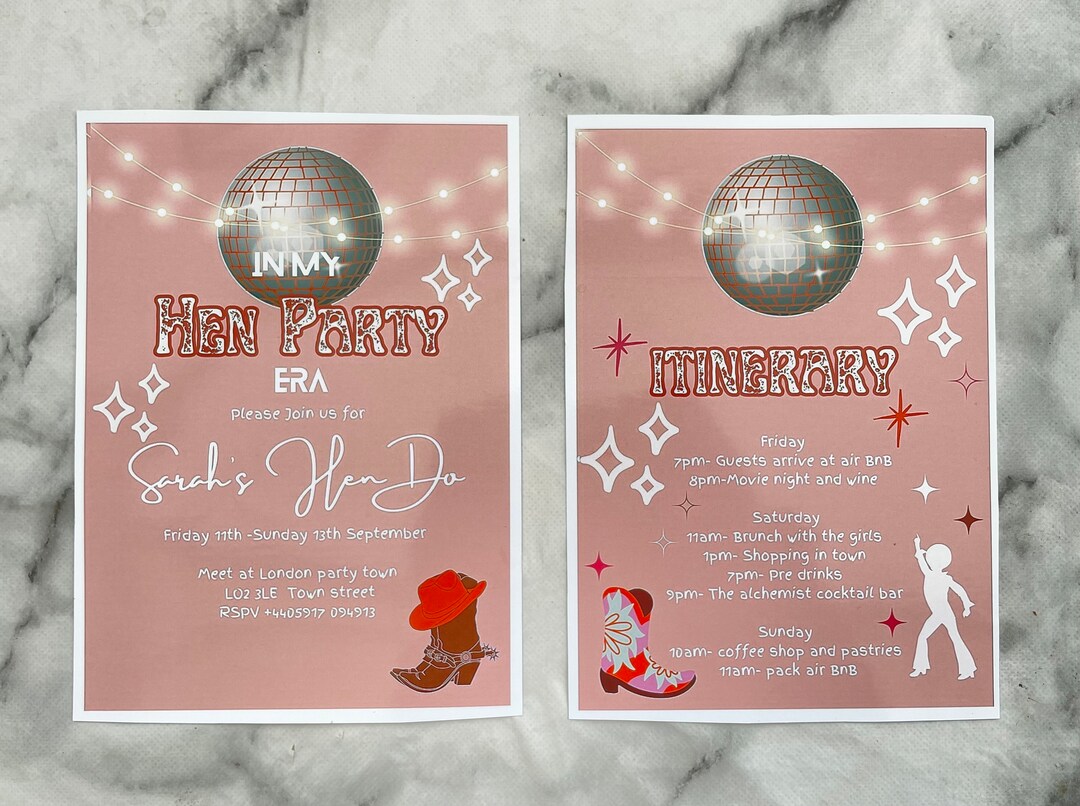 Hen Do Party Invitations & Itinerary Editable Party Invites Pink ...