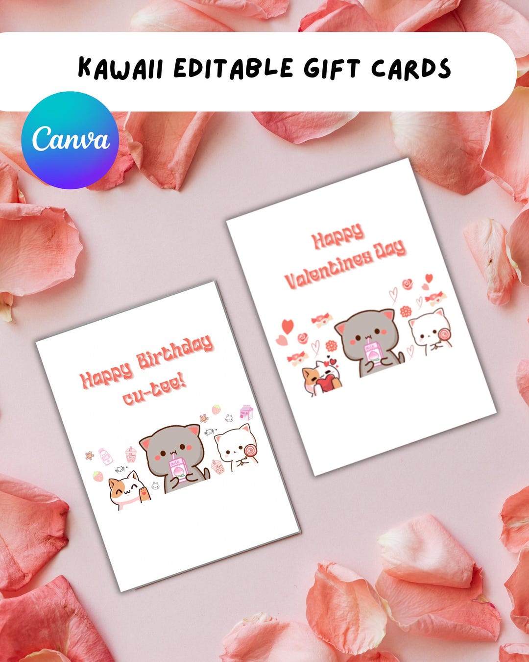 Kawaii Cat Gift Card: Editable Personalised Design (digital Download ...