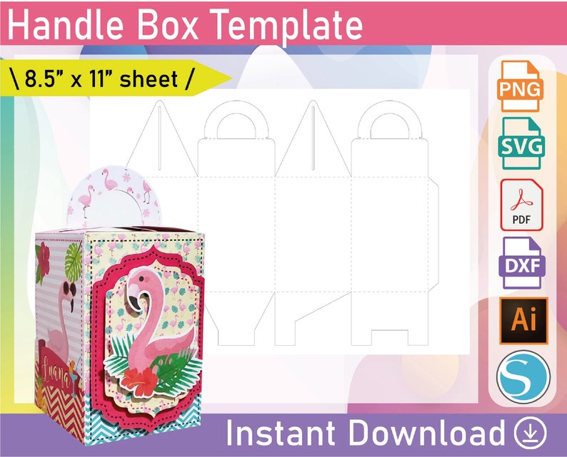 Handle Box Template Box Template 8.5x11 Sheet, Printable PDF Png SVG AI ...