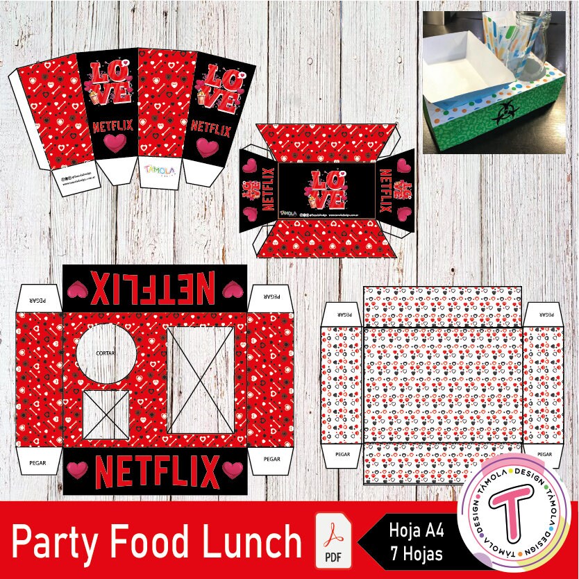 Party Food Lunch Box With Hotdog Tray & Popcorn Box Love printable by ...