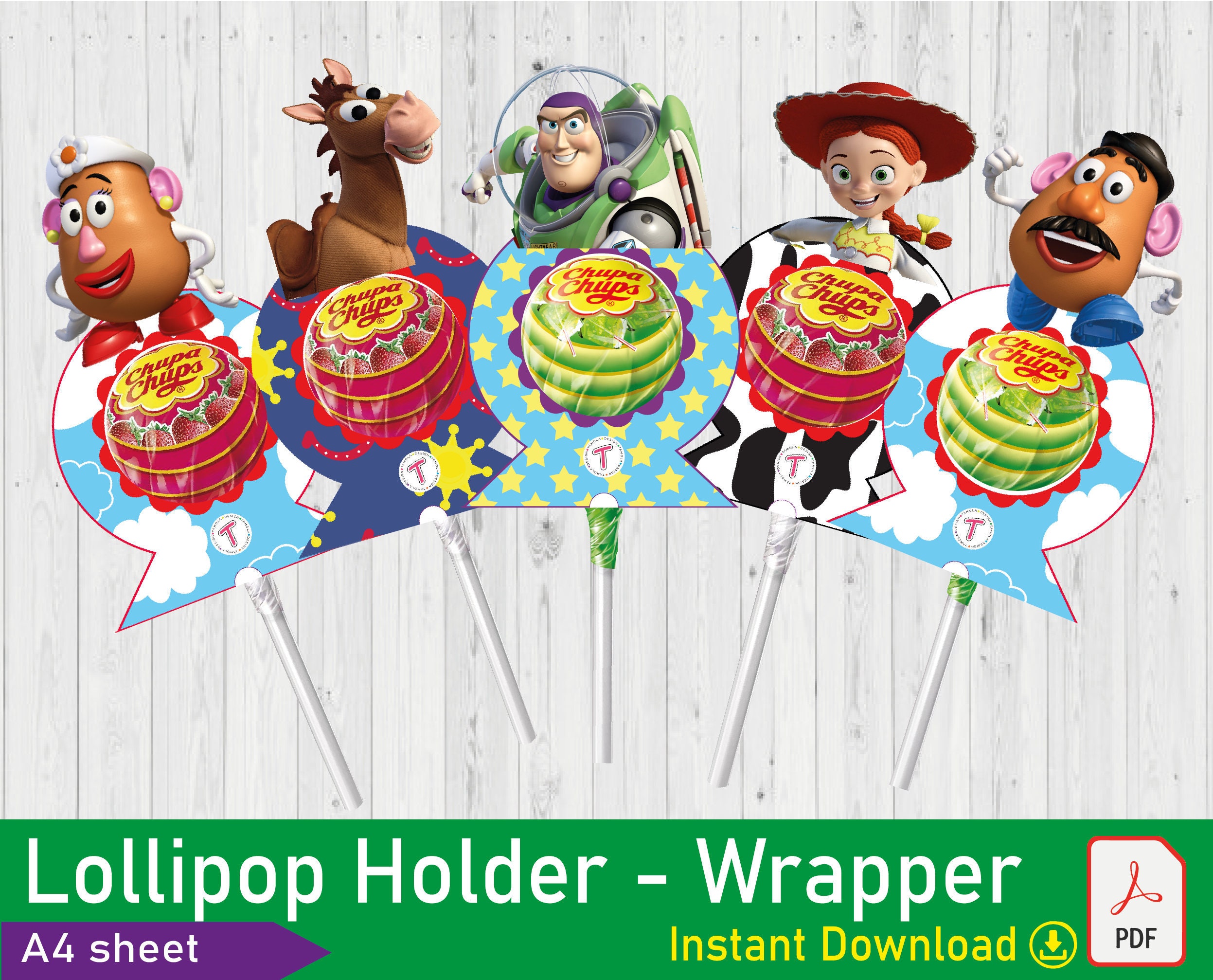 Toy Story 02 Lollipop Holder Party Supplies, Lollipop Holder, Birthday ...