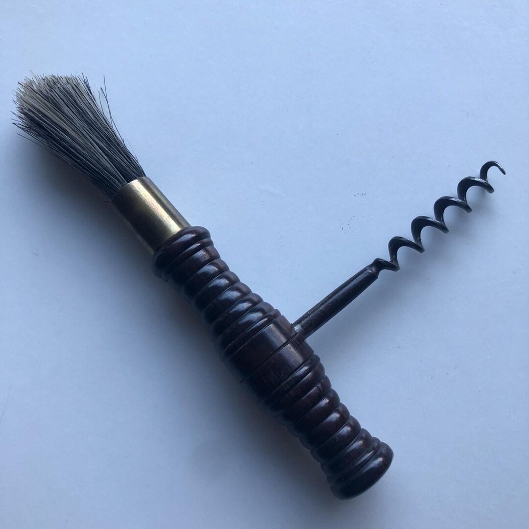 Antique Corkscrew With Steel Helix Spiral, Rosewood Handle & Cork Brush ...