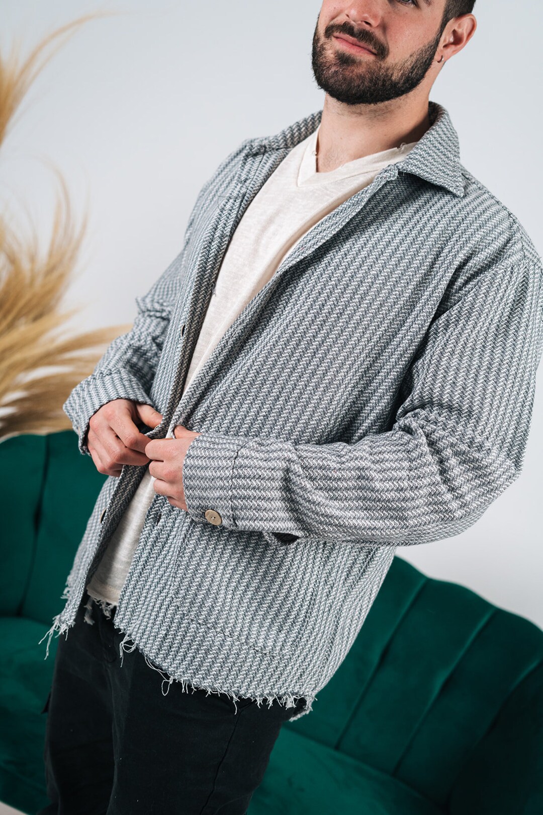 Men's Cotton Linen Jacket Casual Linen Blazer Classic Men Clothing Long ...