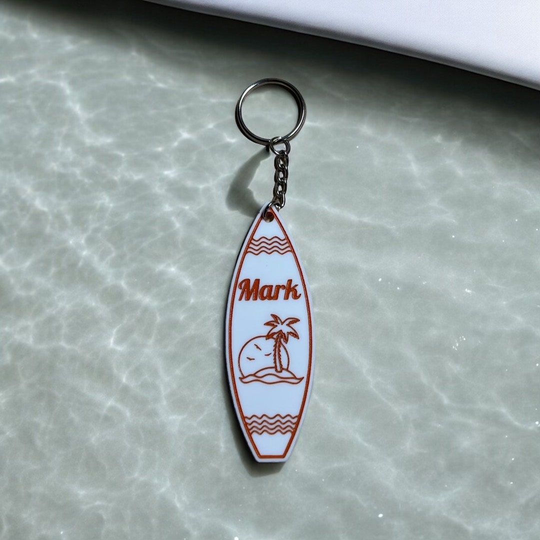 Personalized Customized Acrylic Keychain of a Surfing Board With Island ...