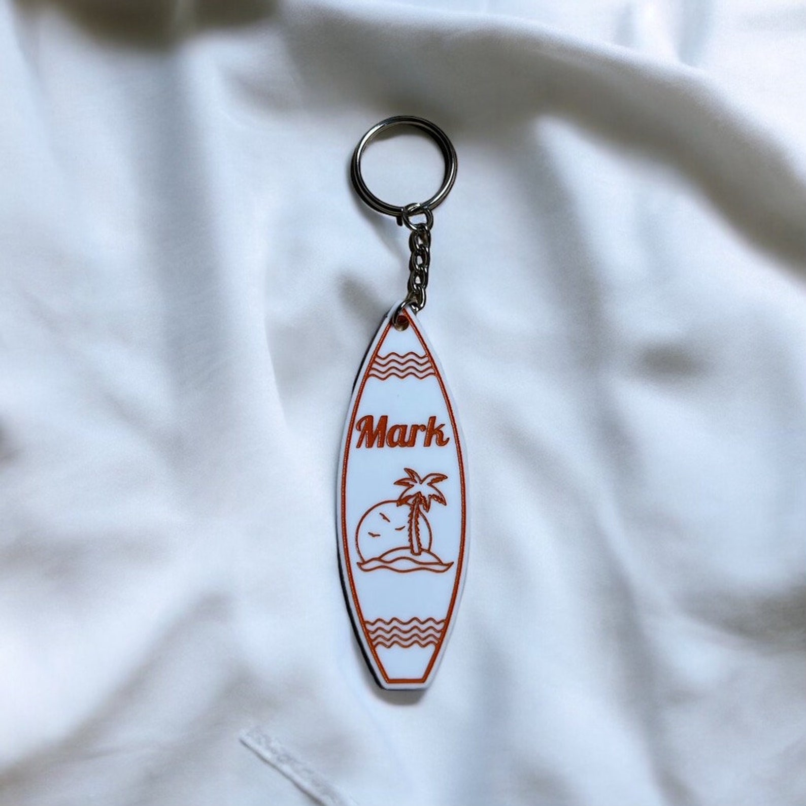 Personalized Customized Acrylic Keychain of a Surfing Board With Island ...