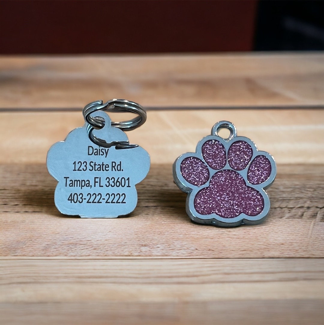 Pet ID Dog Tag Paw Shape Custom Engraved - Etsy
