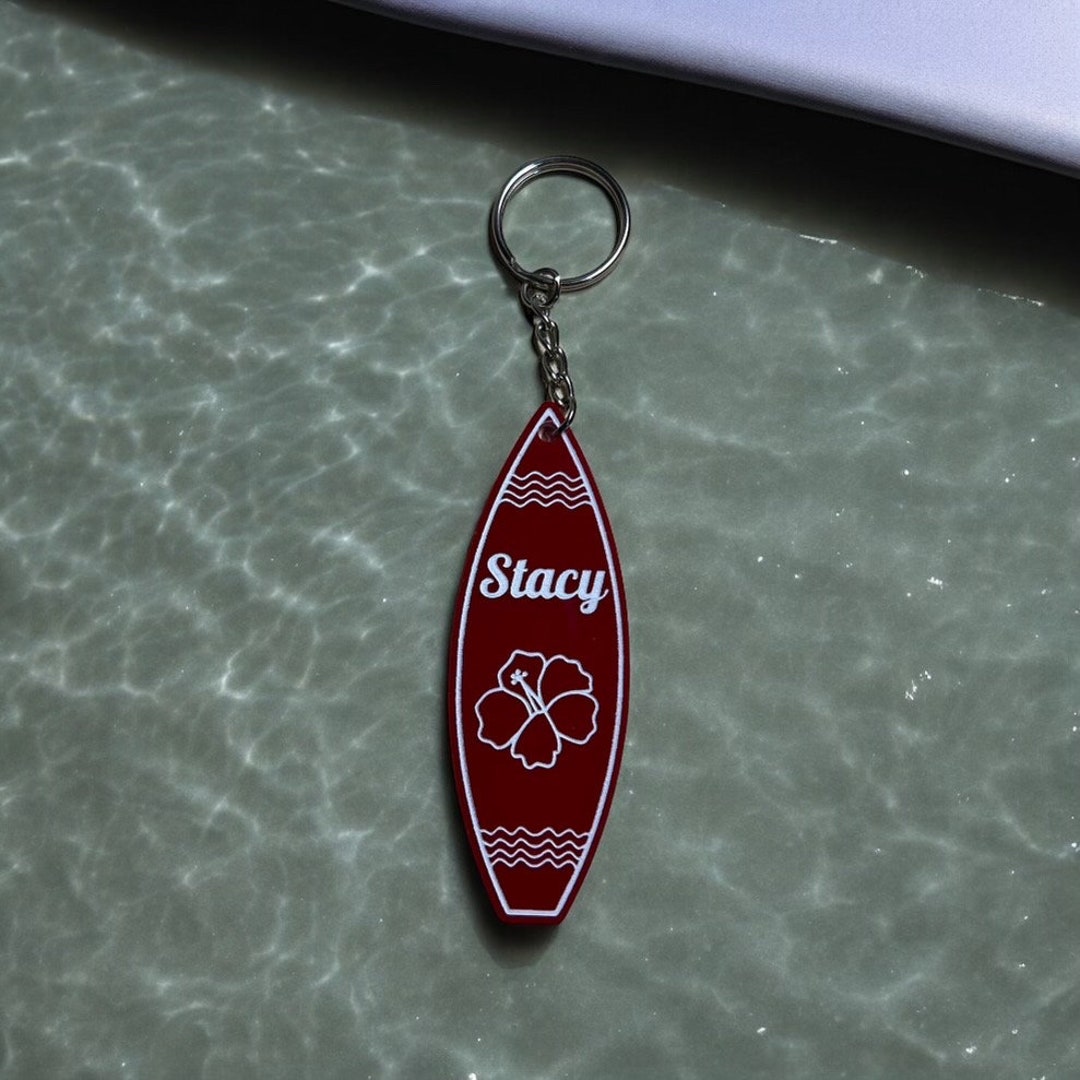 Personalized Surfboard Keychain: Hibiscus Design, Custom Name - Etsy