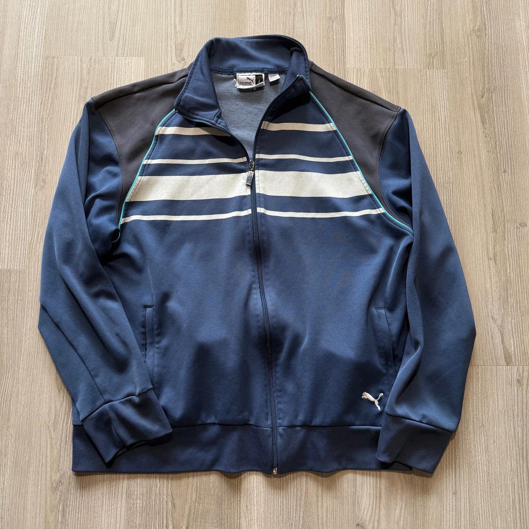Men's Vintage 90's Puma Navy Blue White Zip up Soccer Jacket Sweatshirt ...