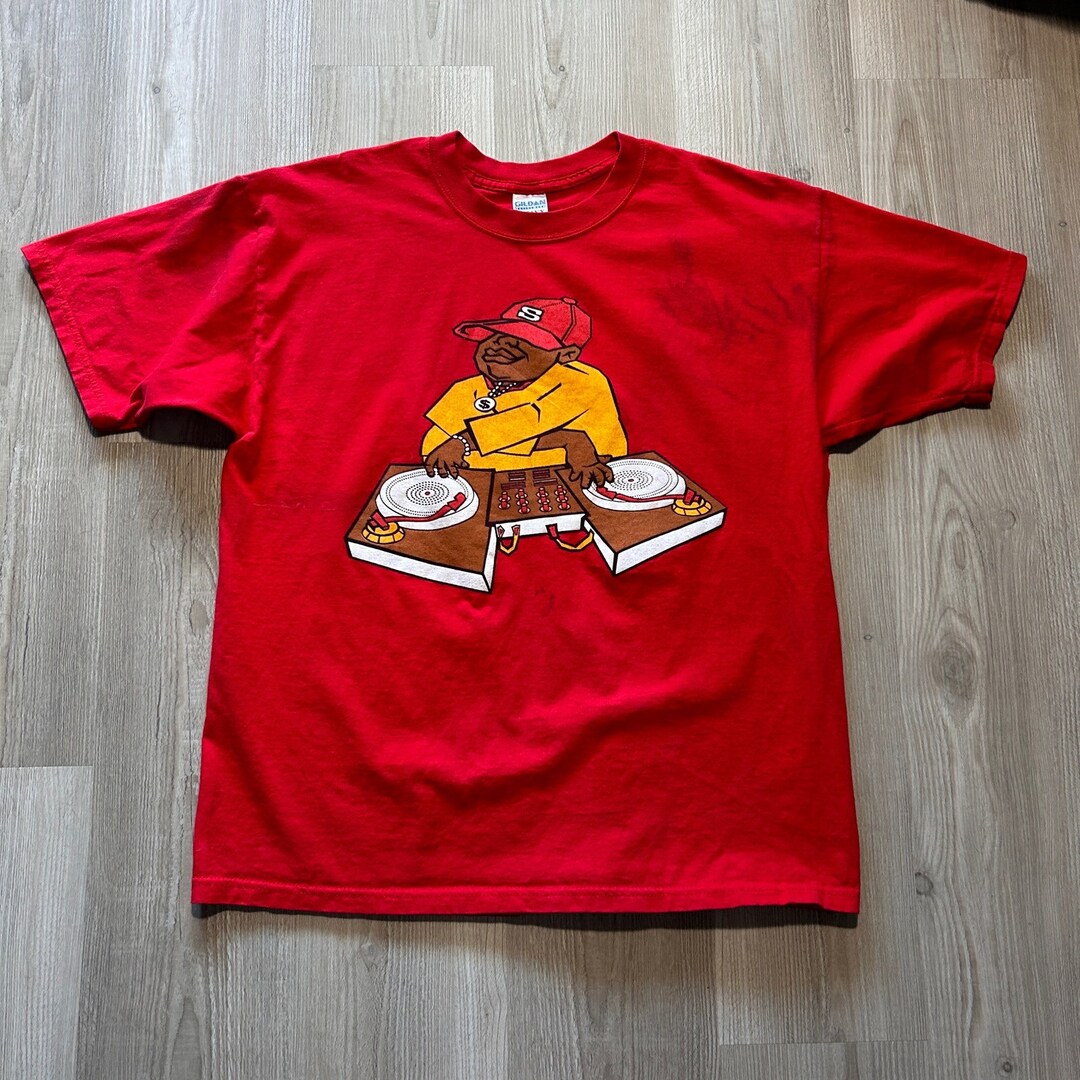 Mens Vintage Y2K Fat Albert X Lugz Red DJ Hip Hop Stussy Rap Tee Shirt ...
