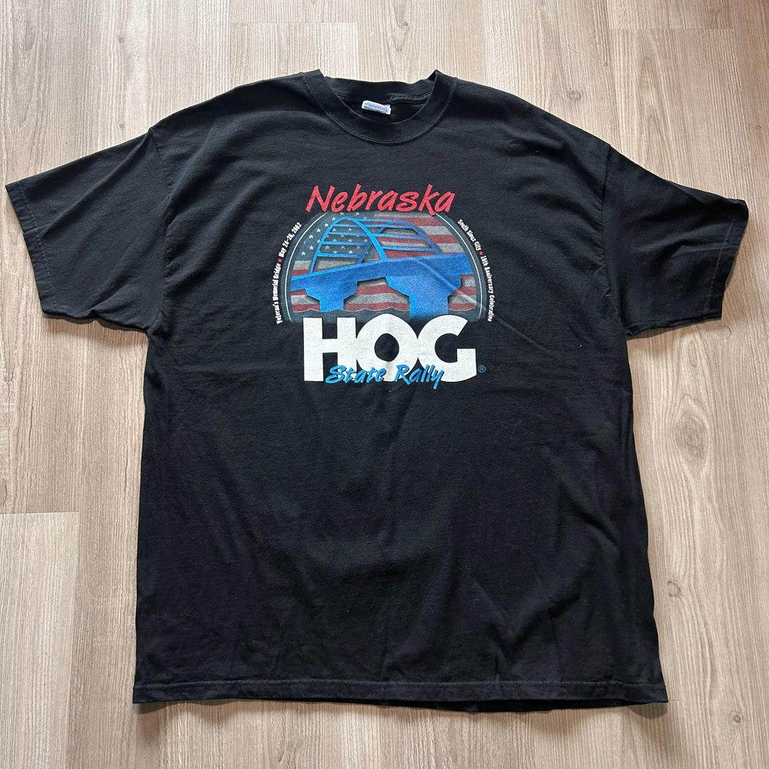 Vintage 2002 Nebraska HOG Motorcycle Biker State Rally Black Tee Shirt ...