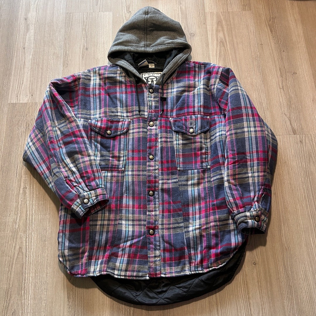 Men's Vintage OP Ocean Pacific Tech Surf Flannel Hoodie Quilted Jacket ...