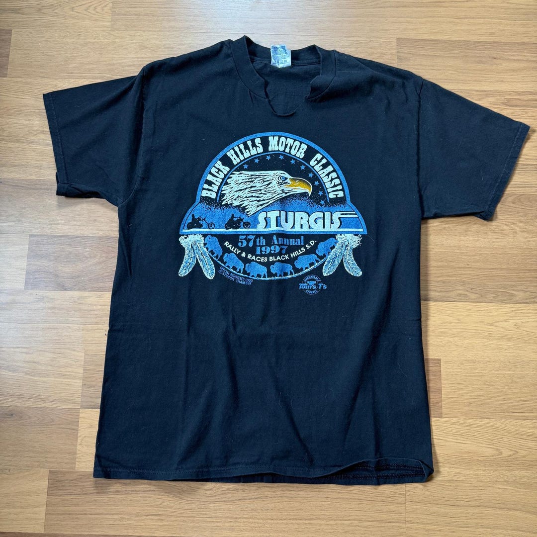 Men's Vintage 1997 Sturgis Motorcycle Rally Black Blue Biker Tee Shirt ...