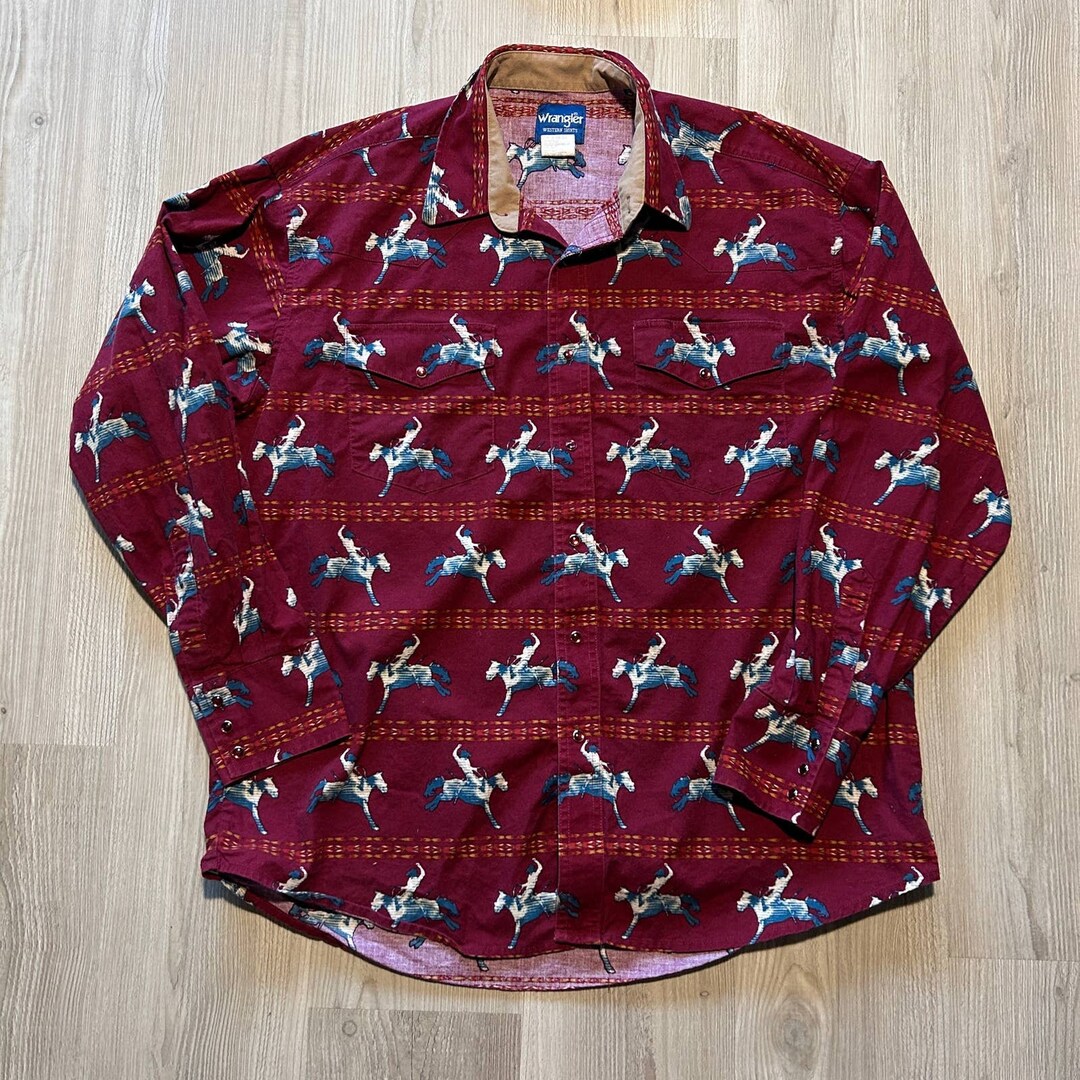 Men's Vintage Wrangler Western Wear Red Bull Riding Snap - Etsy