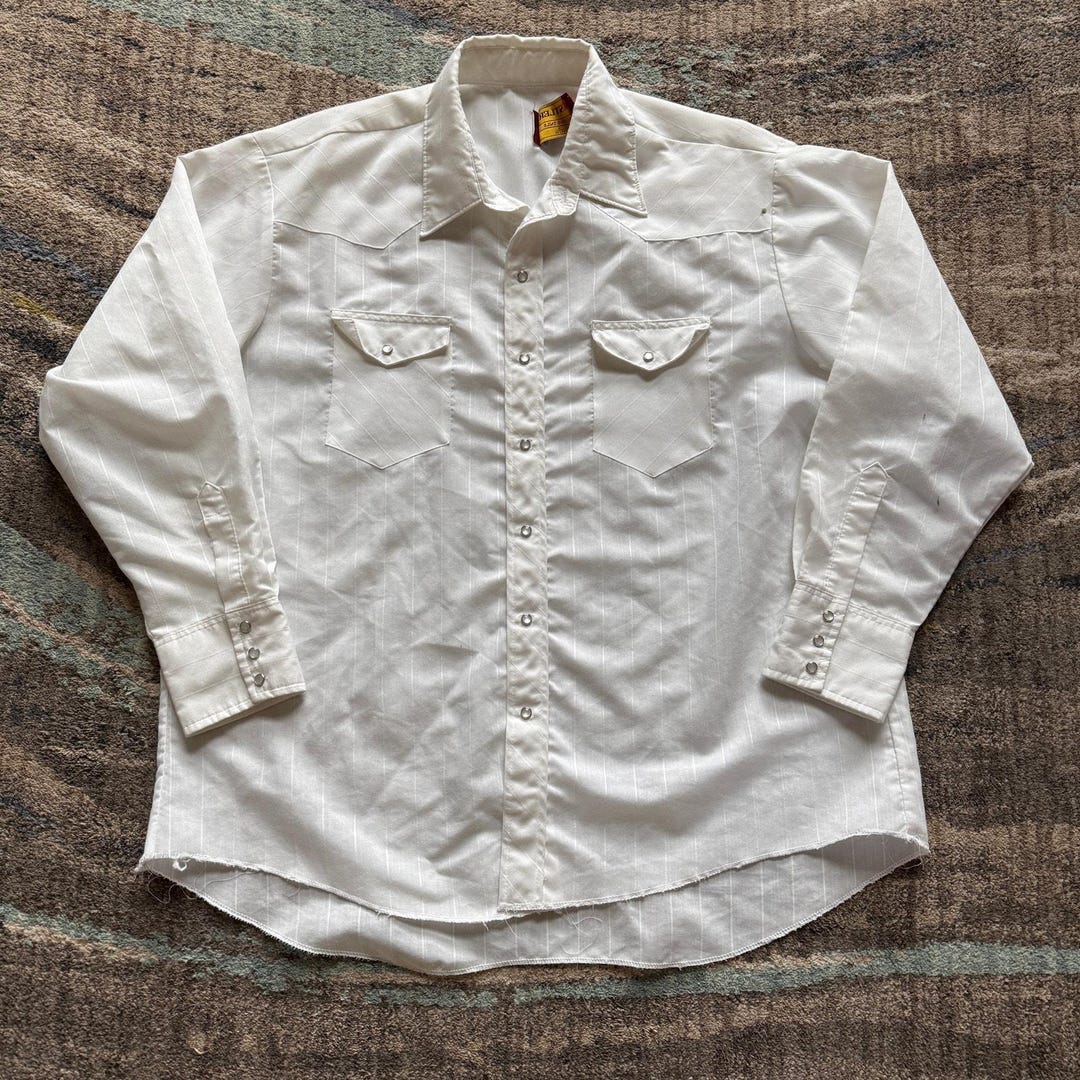 Men's Vintage 90's Rustler White Pearl Snap Western Roper Long Sleeve ...