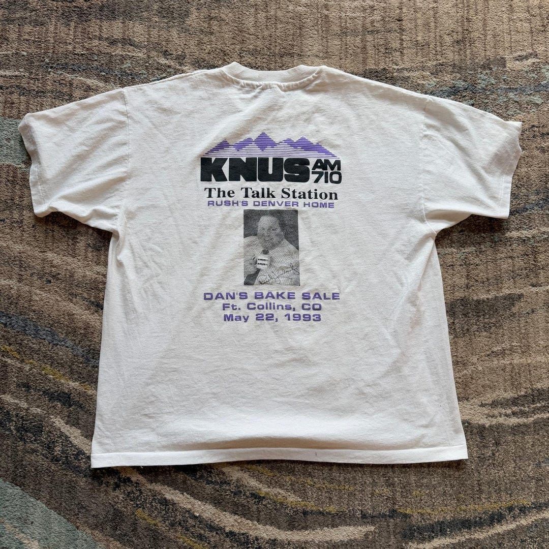 Men's Vintage 1993 KNUS Talk Station Radio Rush Limbaugh Bake Sale ...