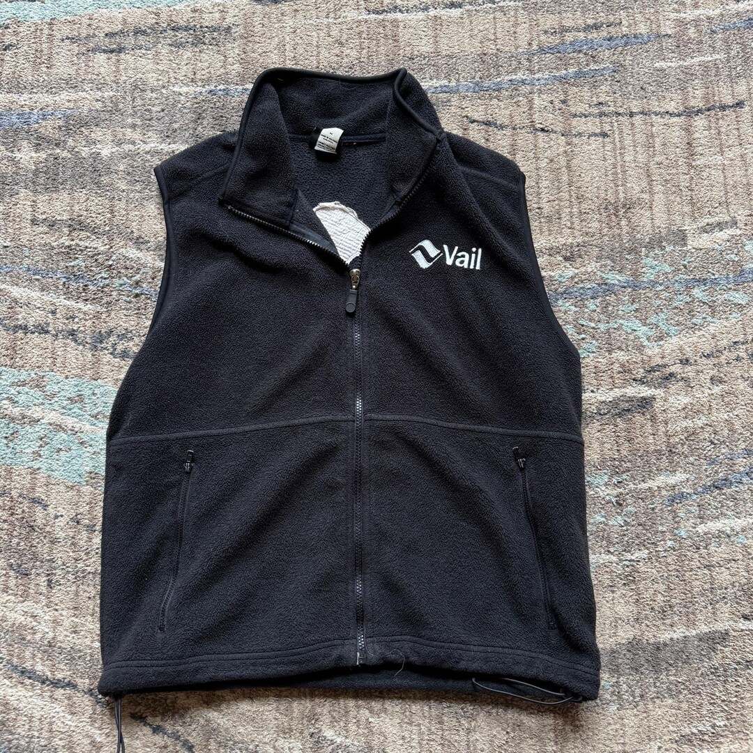 Men's Vintage Vail Colorado Ski Resort Black Fleece Zip up Vest Jacket ...