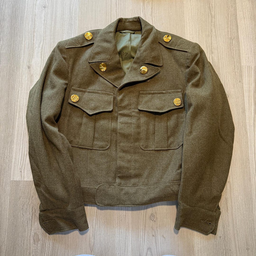 Vintage 1940's US Army WW2 Green Wool Ike Crop Field Jacket W/ Pins Sz ...
