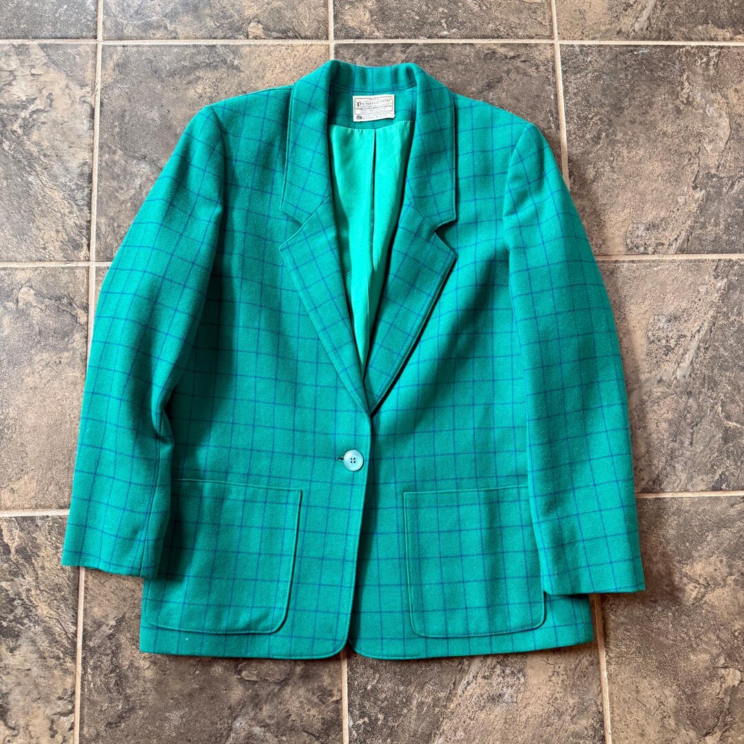 Women's Vintage Miss Pendleton Green Blue Wool Blazer Sports Coat ...