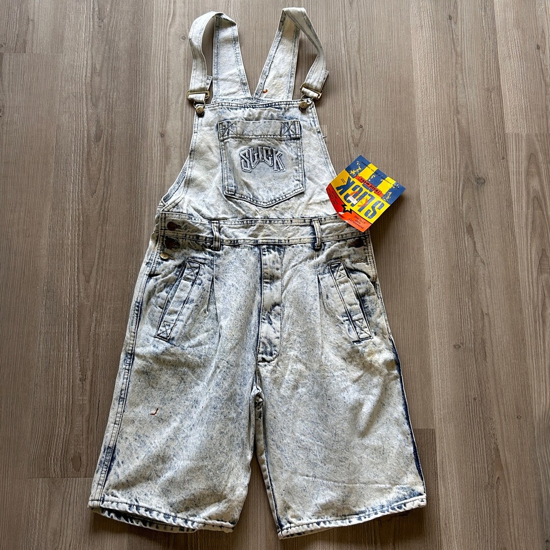 NWT Vintage 90's Slick Acid Wash Denim Blue Jean Grunge Skate Overalls ...