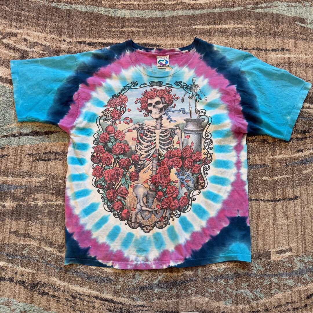 Vintage 1995 Liquid Blue Grateful Dead Blue Purple Skeleton Tie Dye ...