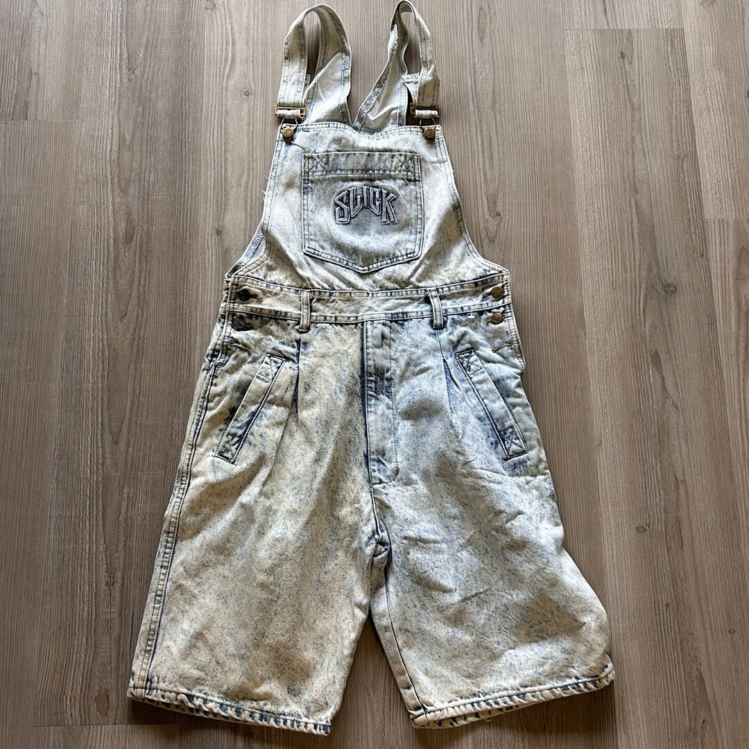 Vintage 90's Slick Acid Wash Denim Blue Jean Grunge Skate Overalls ...