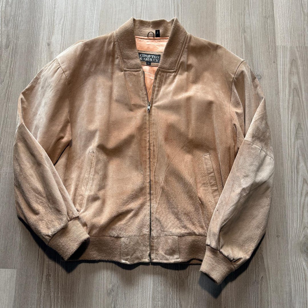 Men's Vintage 90's Compton & Ashley Peach Brown Suede Leather Bomber ...