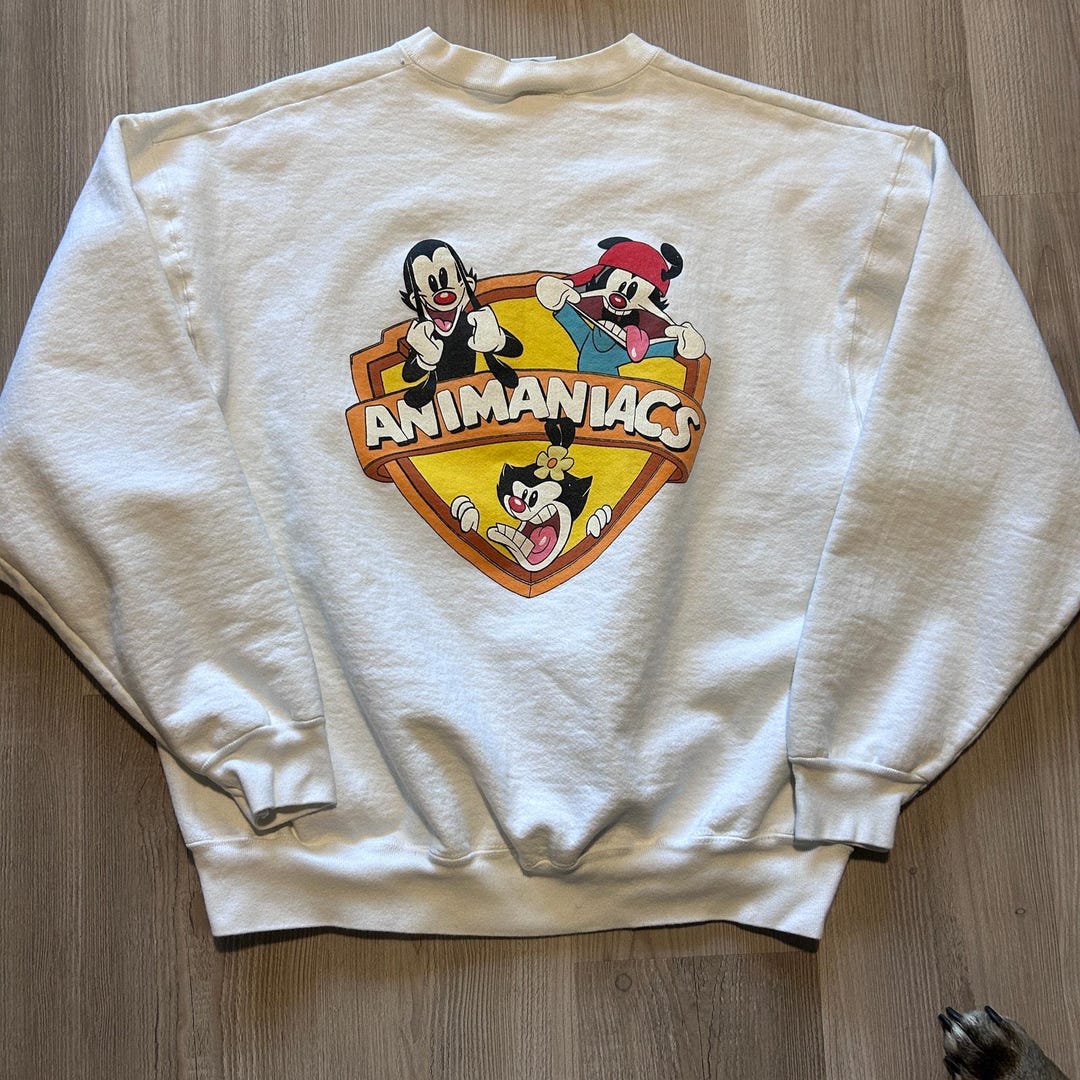 Vintage 1993 Animaniacs White Fleece Cartoon Crewneck Pullover ...