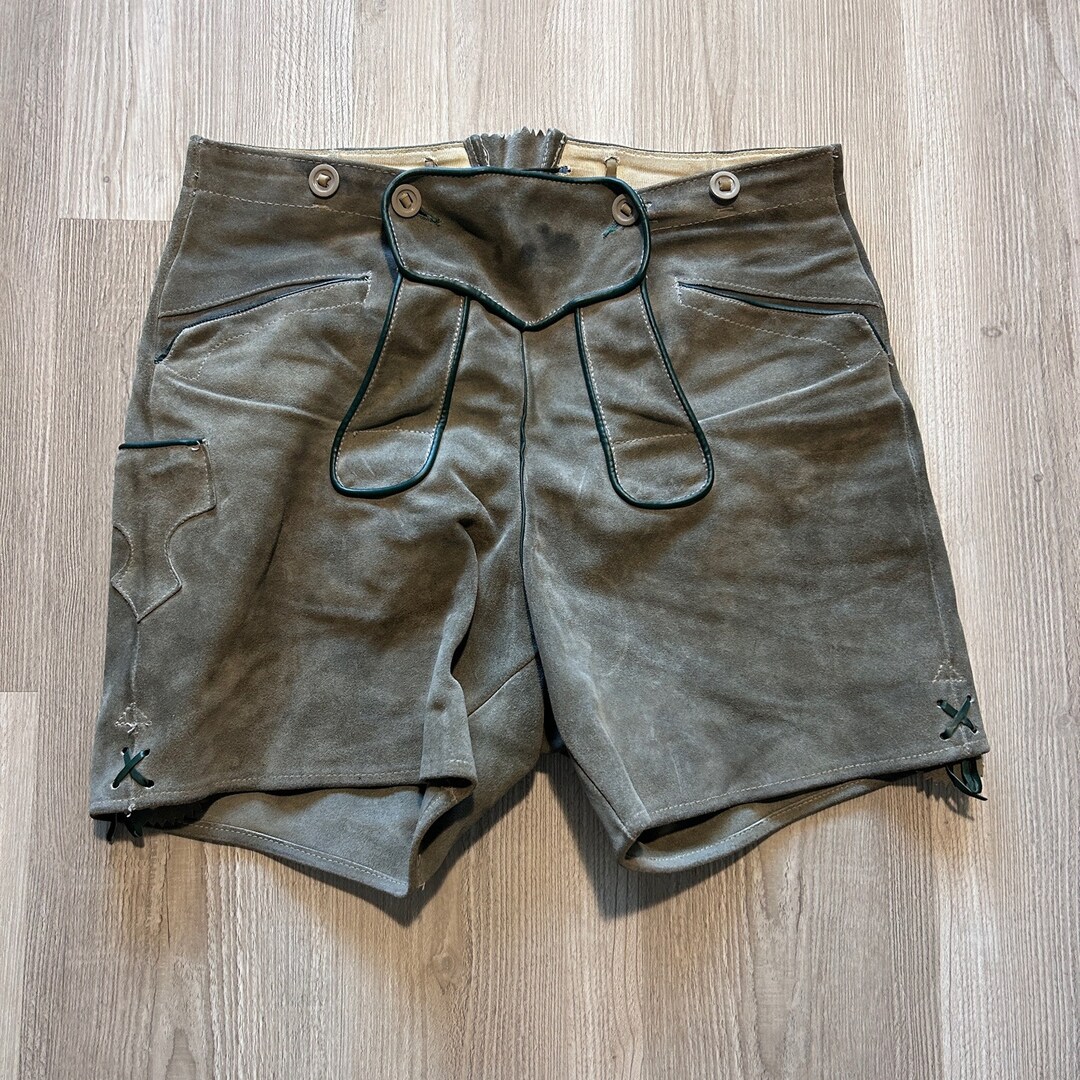 Vintage Austrian Gray Suede Leather Lederhosen Oktoberfest Shorts Sz 46 ...