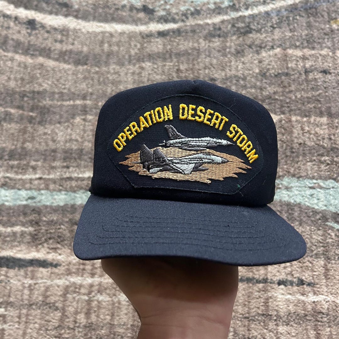 Vintage 90's New Era Operation Desert Storm Navy Blue Military Snapback ...