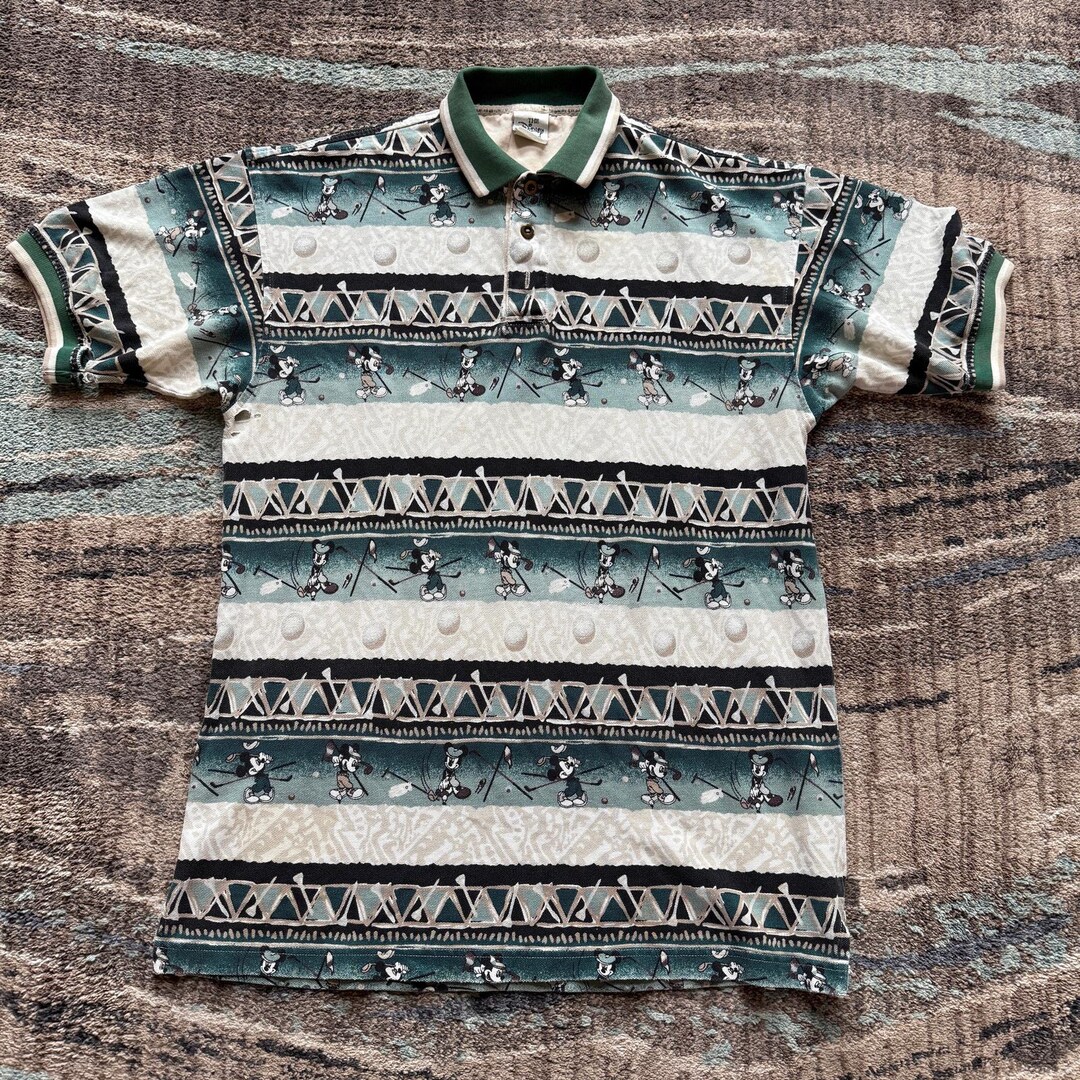 Men's Vintage 90's Disney Mickey Mouse Golf Golfing Green All Over ...
