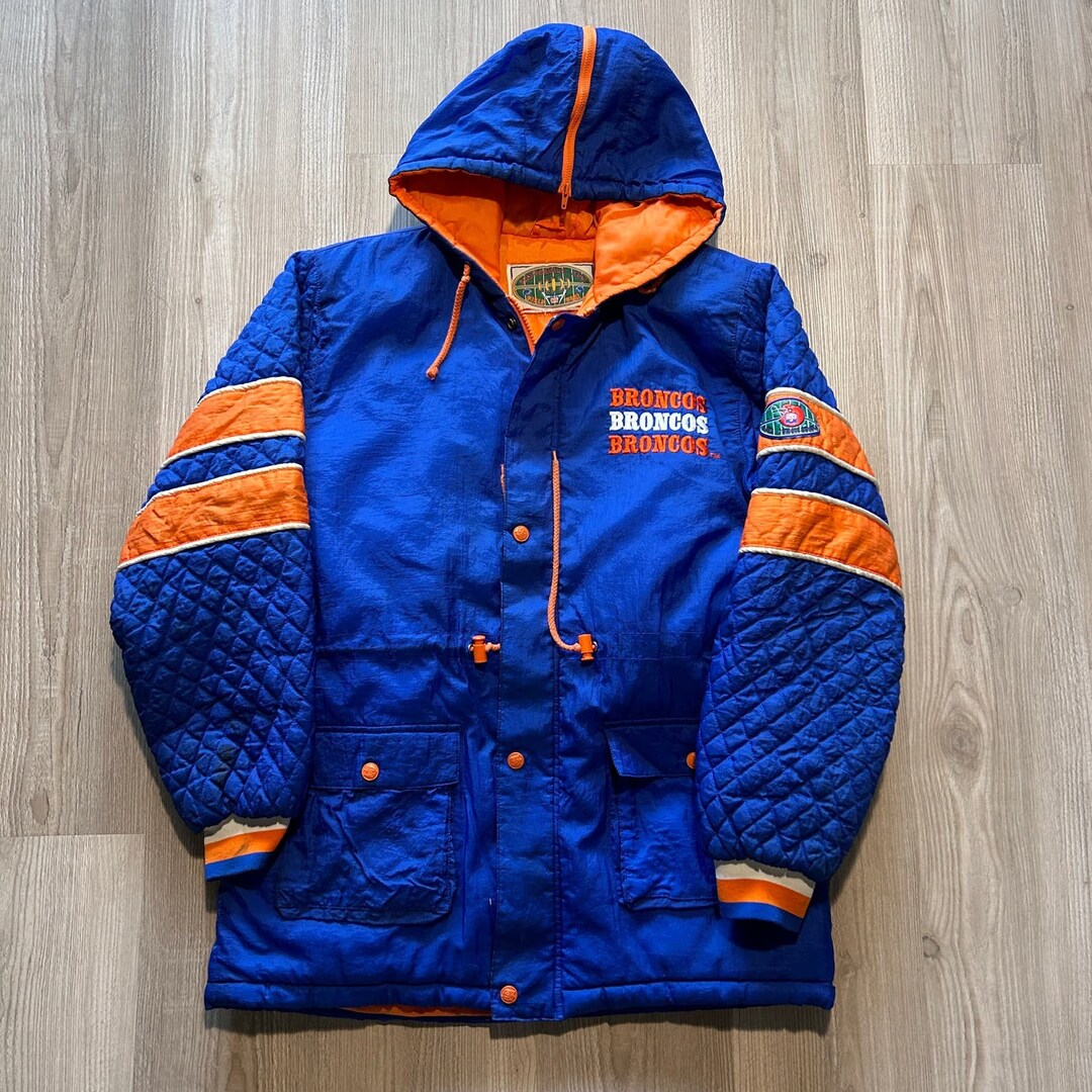 Vintage 90's Denver Broncos NFL Blue Quilted Puffer Parka Jacket Sz ...