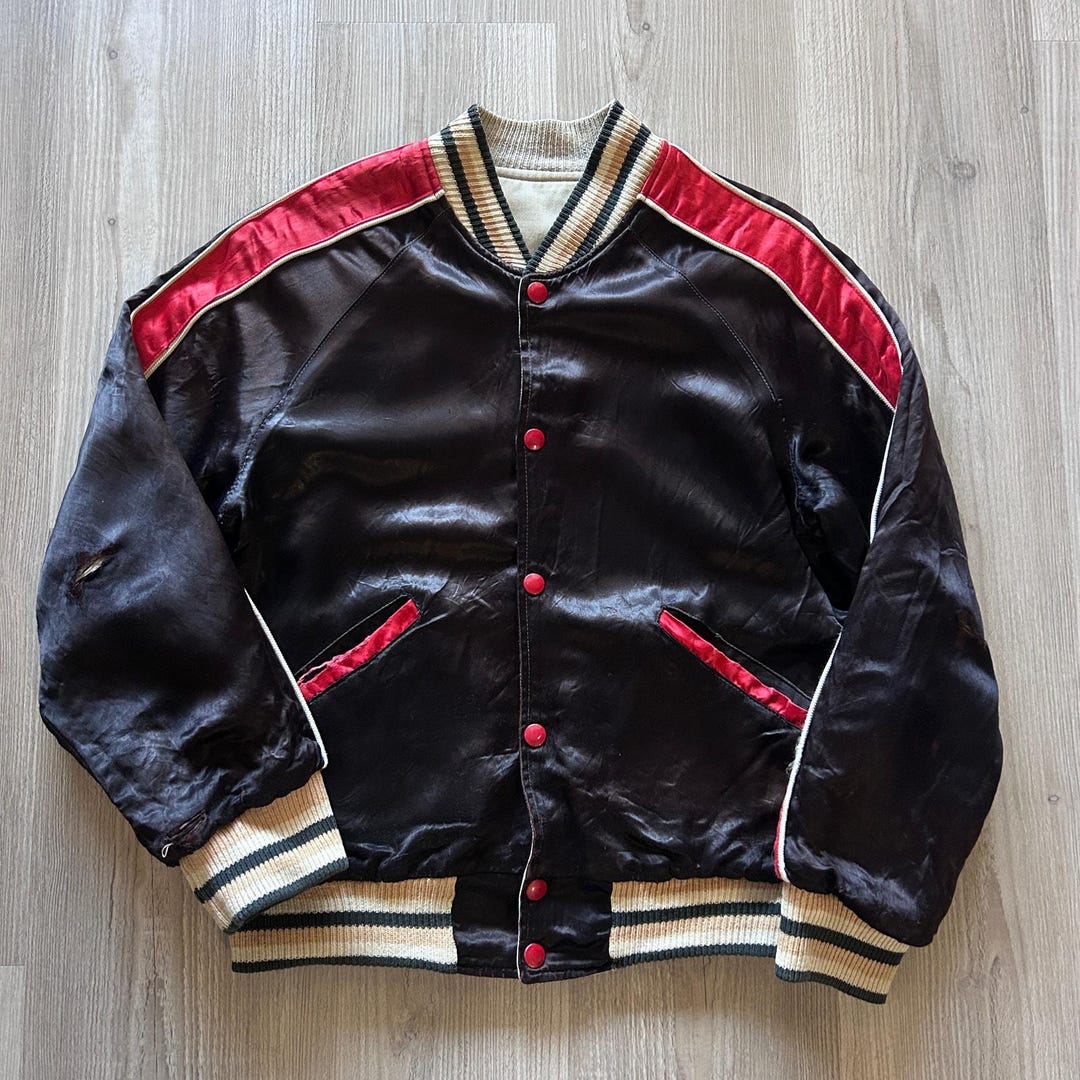 Vintage 60's Timberline Brill Bros Black Satin Reversible Bomber Jacket ...