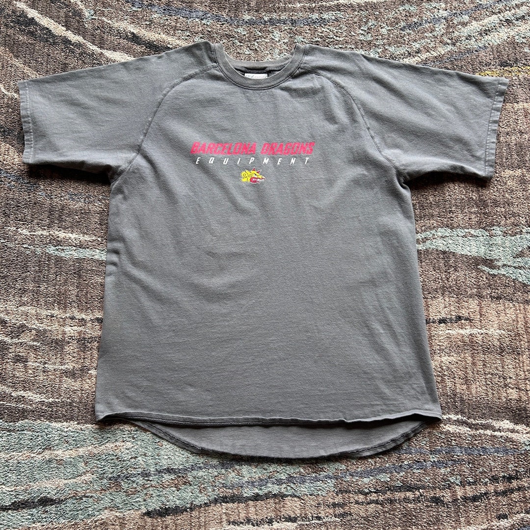 Vintage Y2k Reebok Barcelona Dragons Equipment Football Grey Red Tee ...