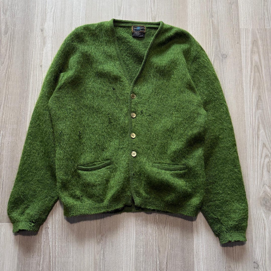 Vintage 60's Towncraft Grinch Green Mohair Cardigan Sweater Sz Large ...