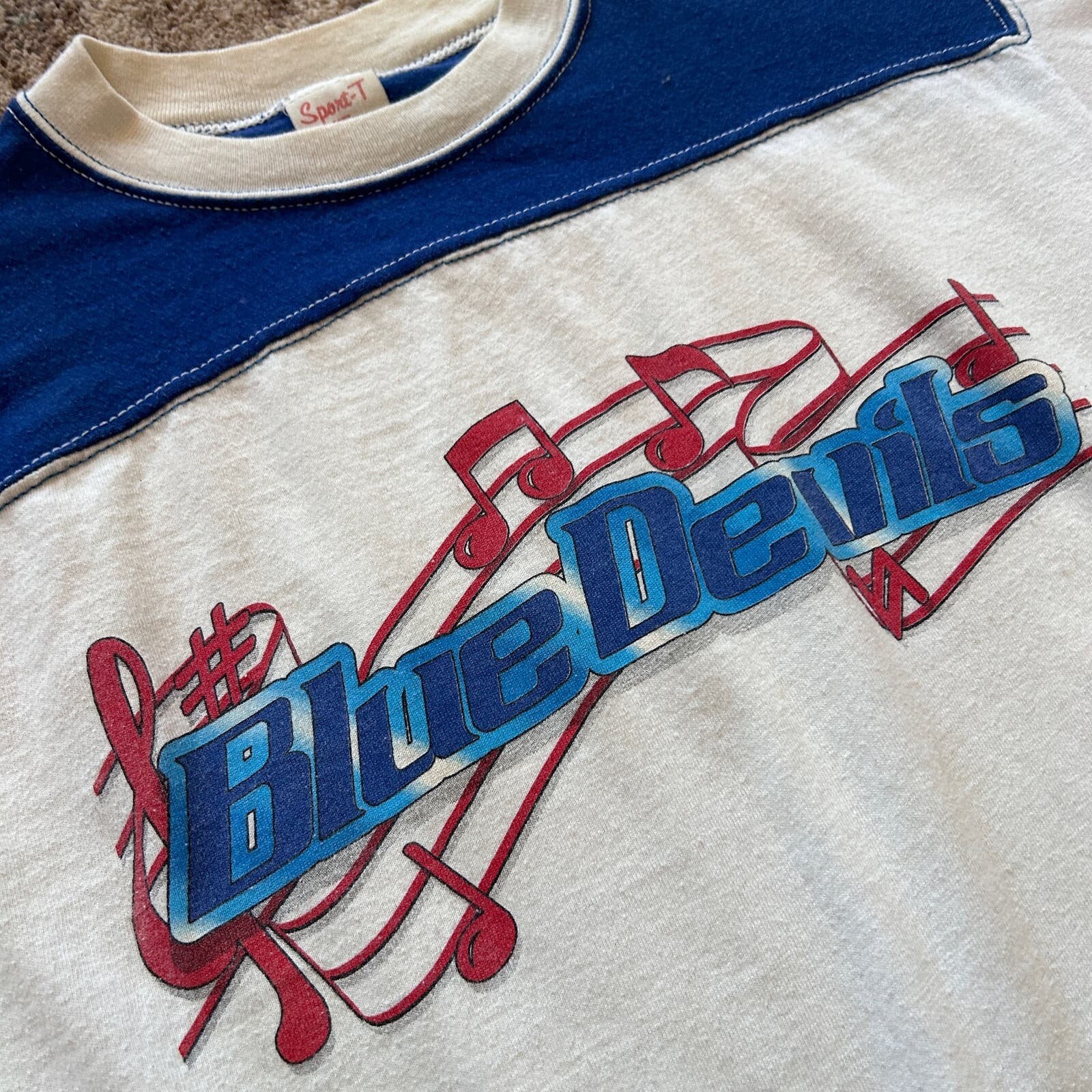 Vintage 80s Blue Devils Drum and Bugle Corps Blue White Ringer Tee ...