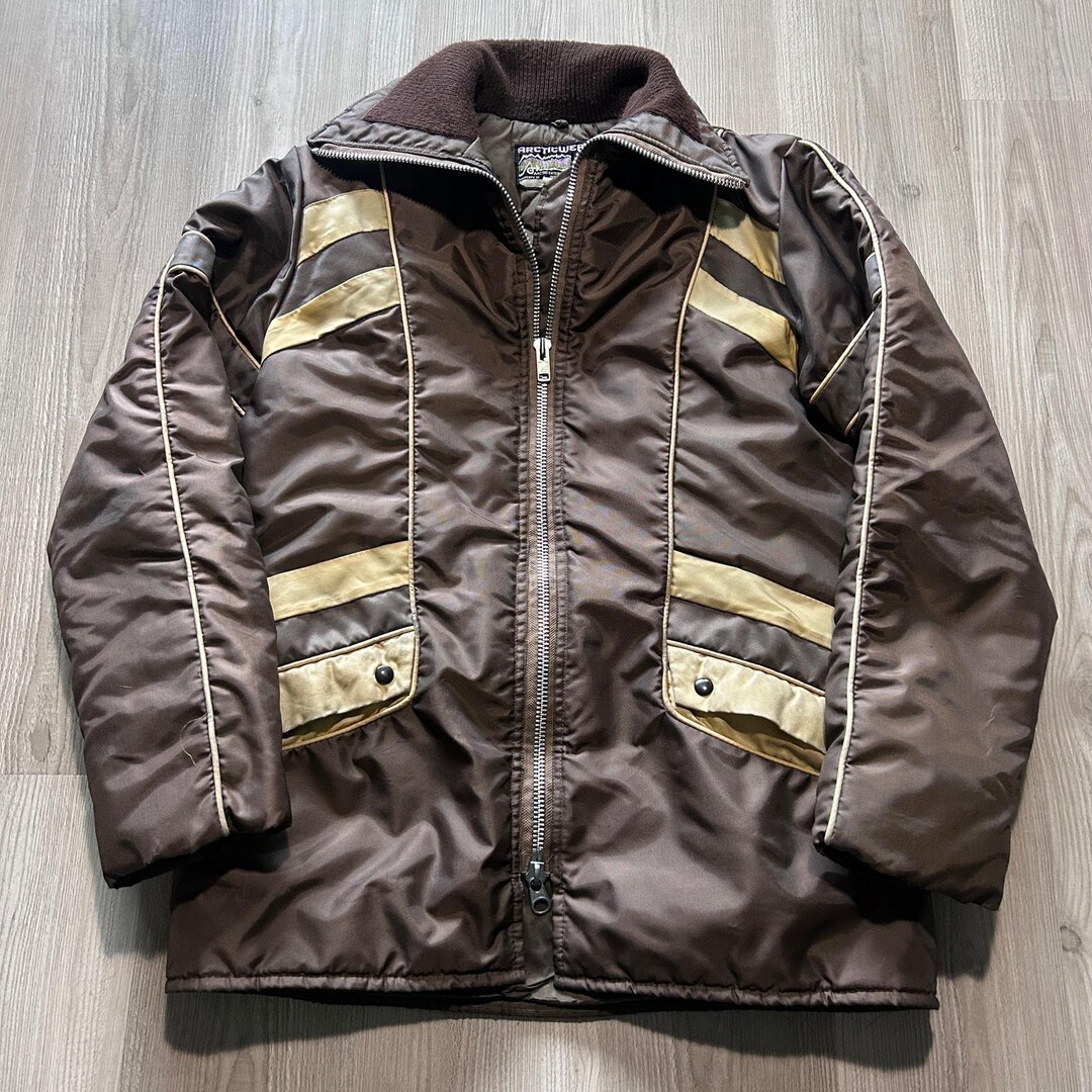 Men's Vintage 80's Arctic Wear Brown Quilted Puffer Jacket Sz Medium ...