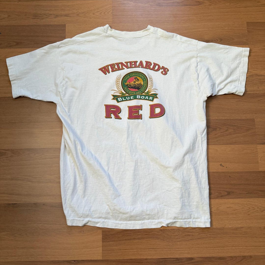 Men's Vintage 90's Weinhard's Blue Boar Red Ale Lager Beer White Tee ...