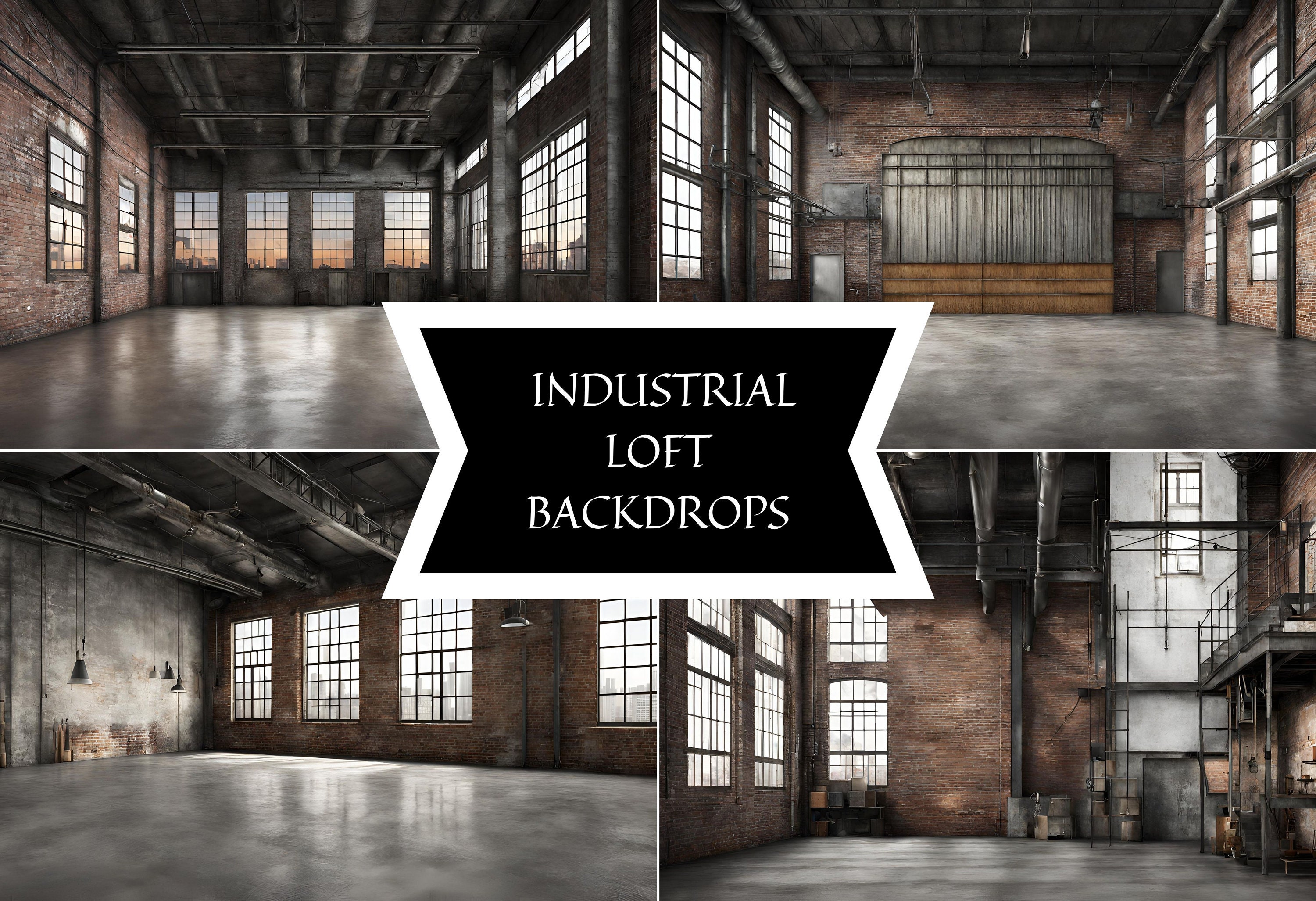 Industrial Loft Digital Backdrop Bundle - Urban Chic Decor, Instant ...