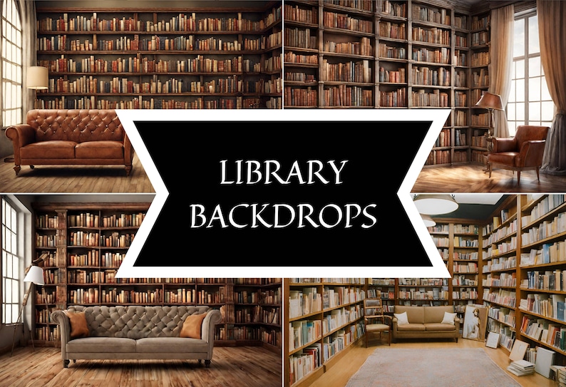 Digital Library Backdrop Bundle - Bookish Photography Backgrounds ...