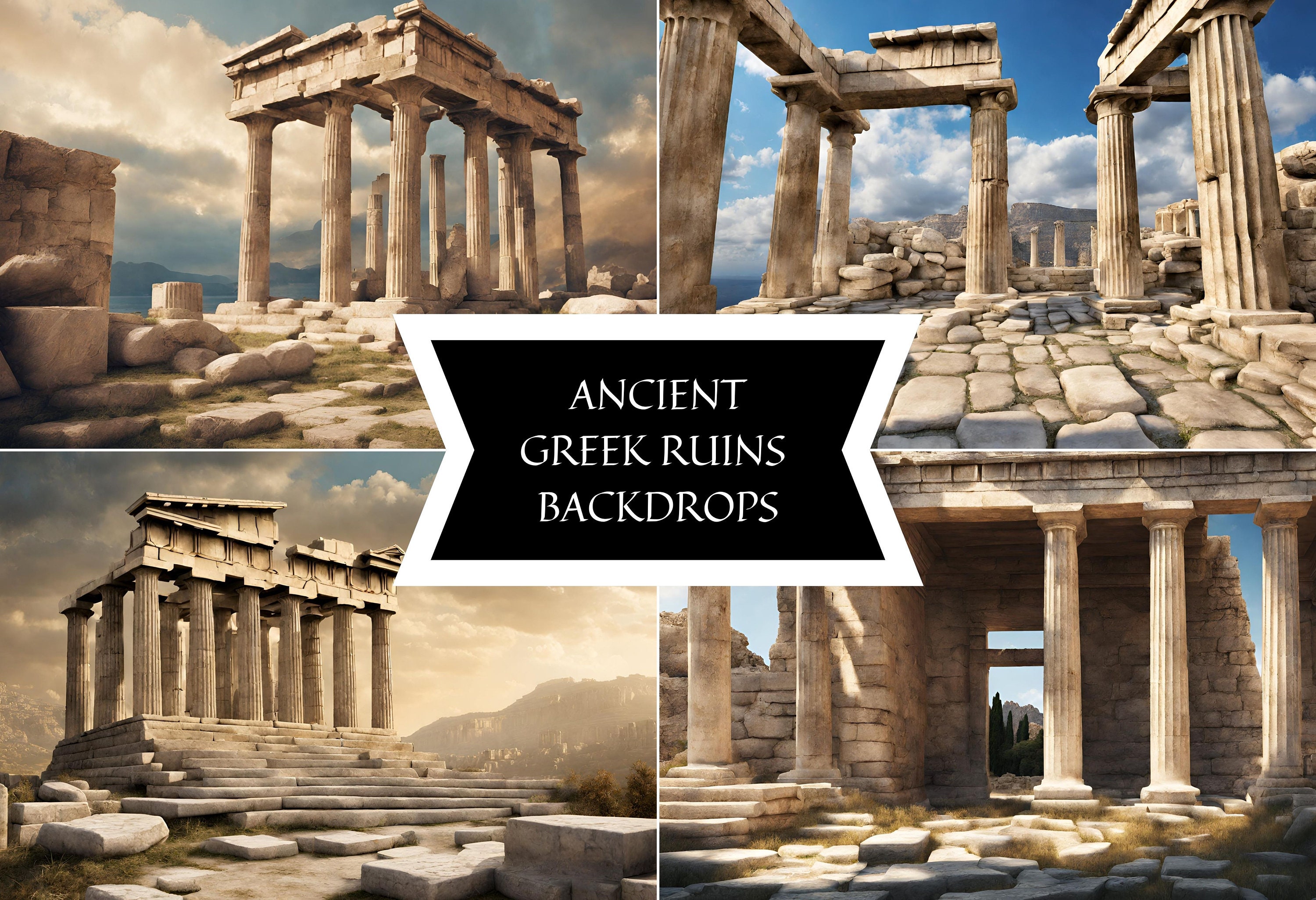 Ancient Greek Ruins Digital Backdrop Bundle - Mythical Aesthetic ...