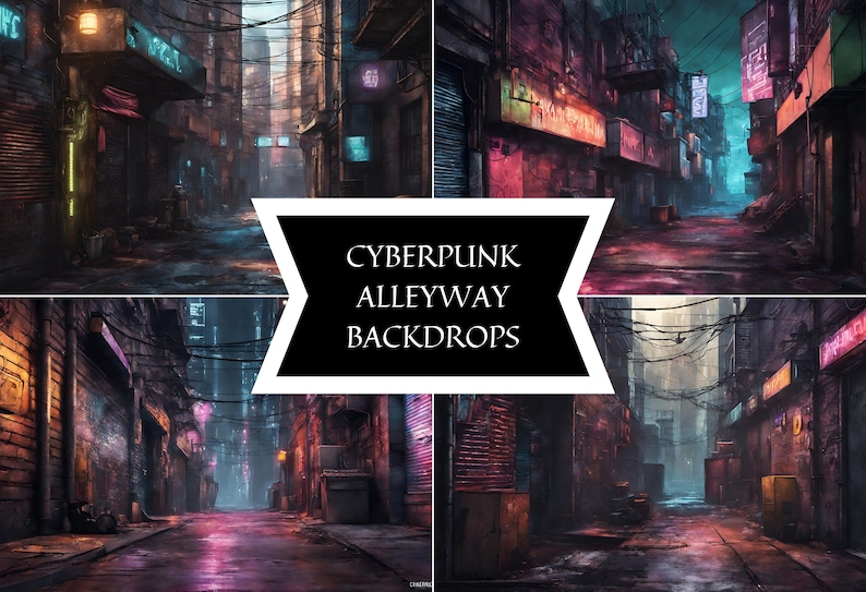 Cyberpunk Alley Digital Backdrop Bundle - Futuristic Urban Scenes ...