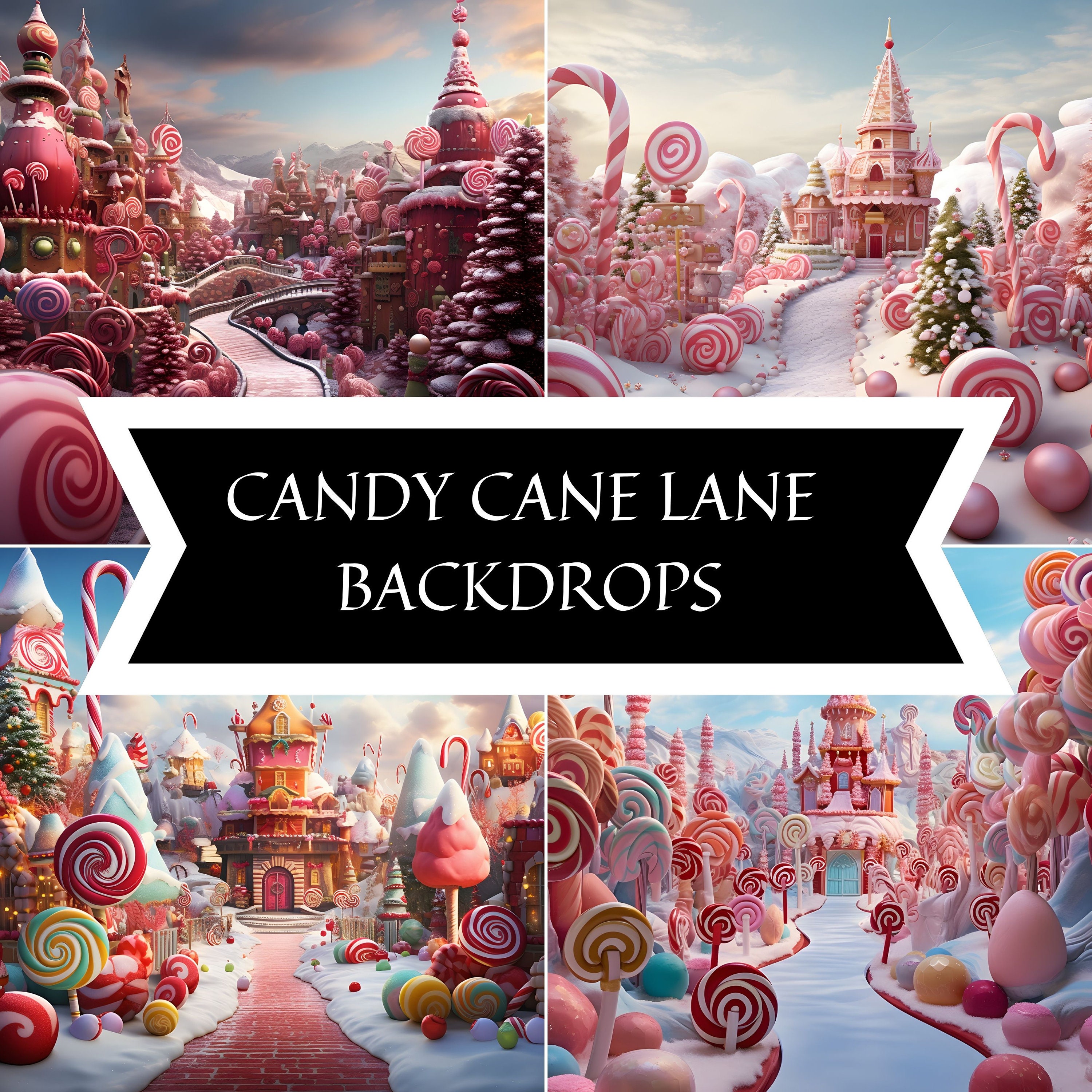 Christmas Wonderland Digital Backdrop Bundle - Candy Cane Lane Scenes ...
