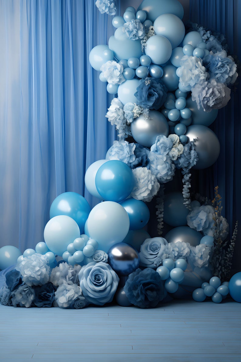 Blue Balloon Digital Backdrop Bundle - Party Decor and Celebration ...