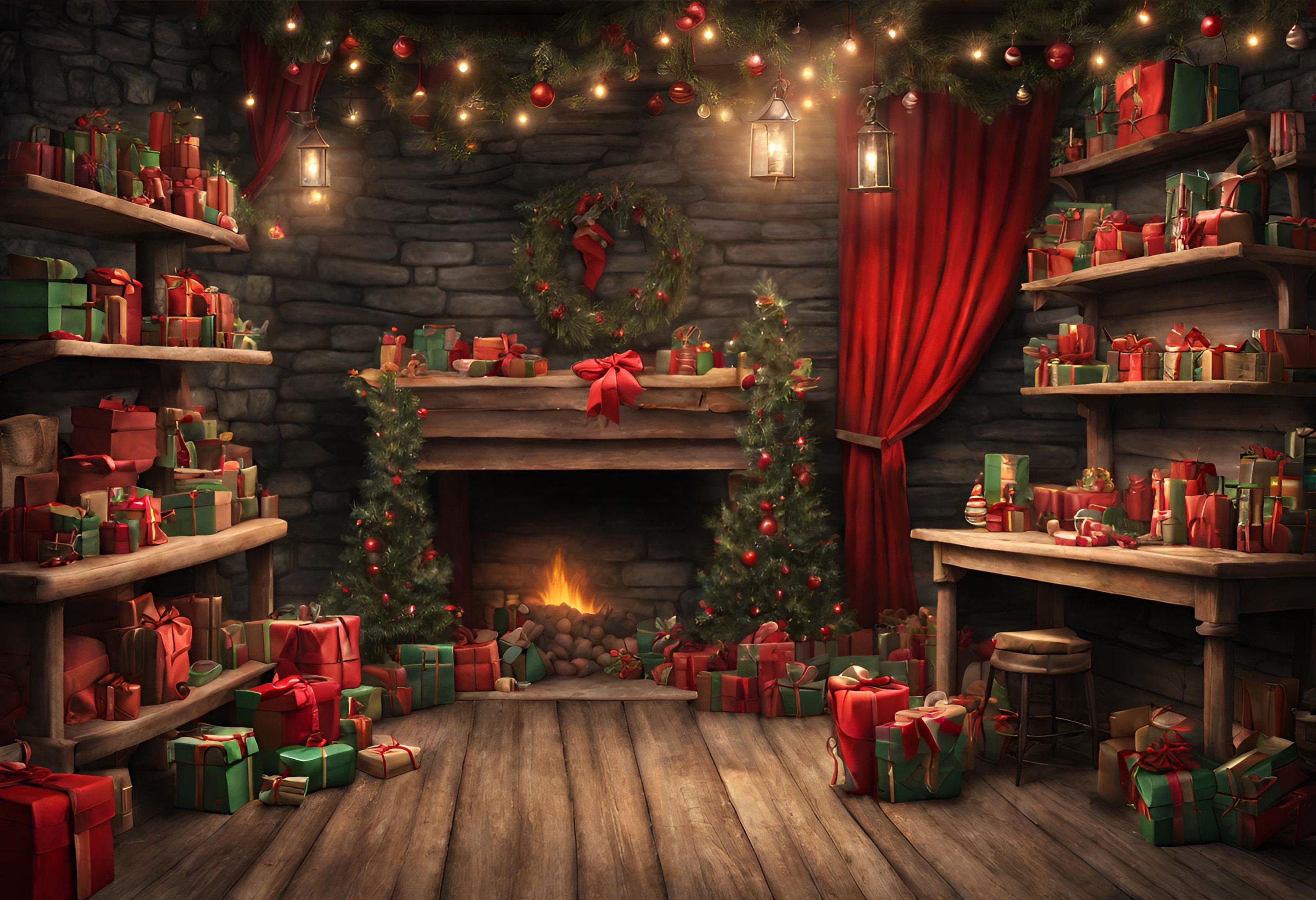 Enchanting Santa's Workshop Digital Backdrop Bundle: Festive Christmas ...