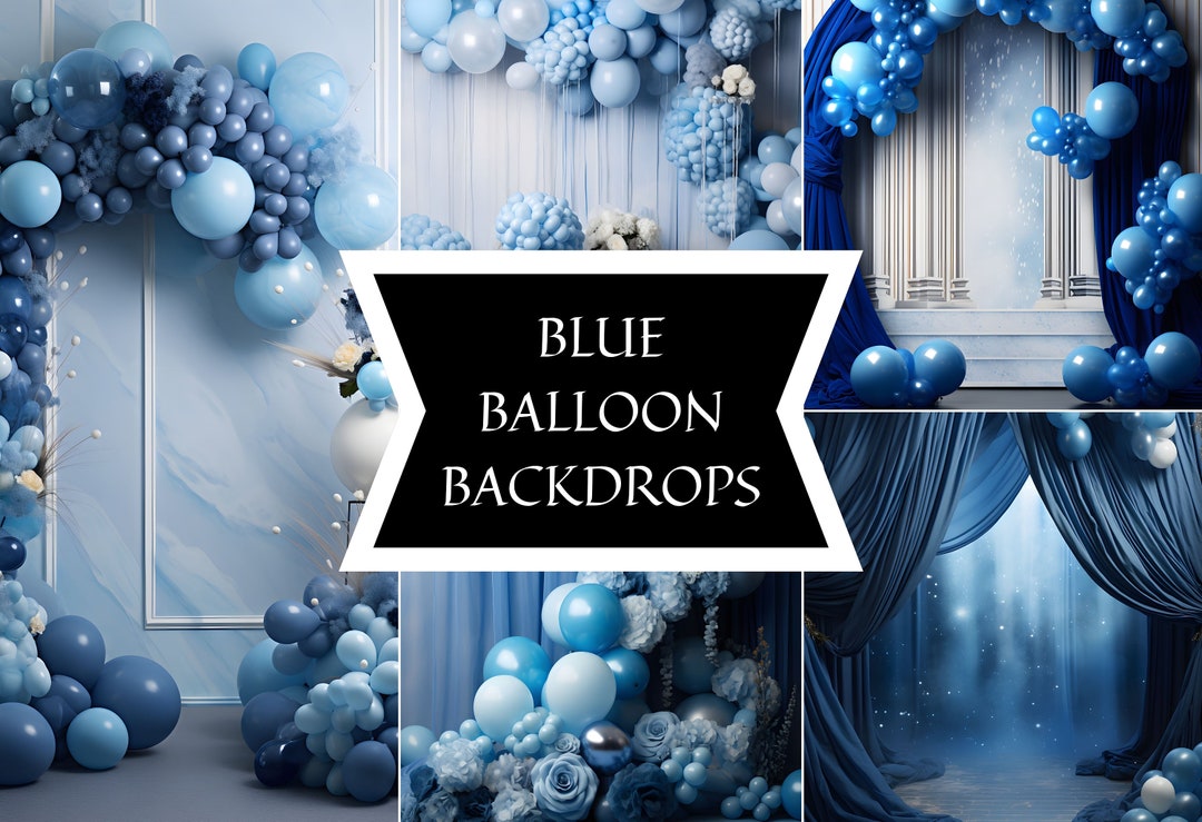 Blue Balloon Digital Backdrop Bundle - Party Decor and Celebration ...