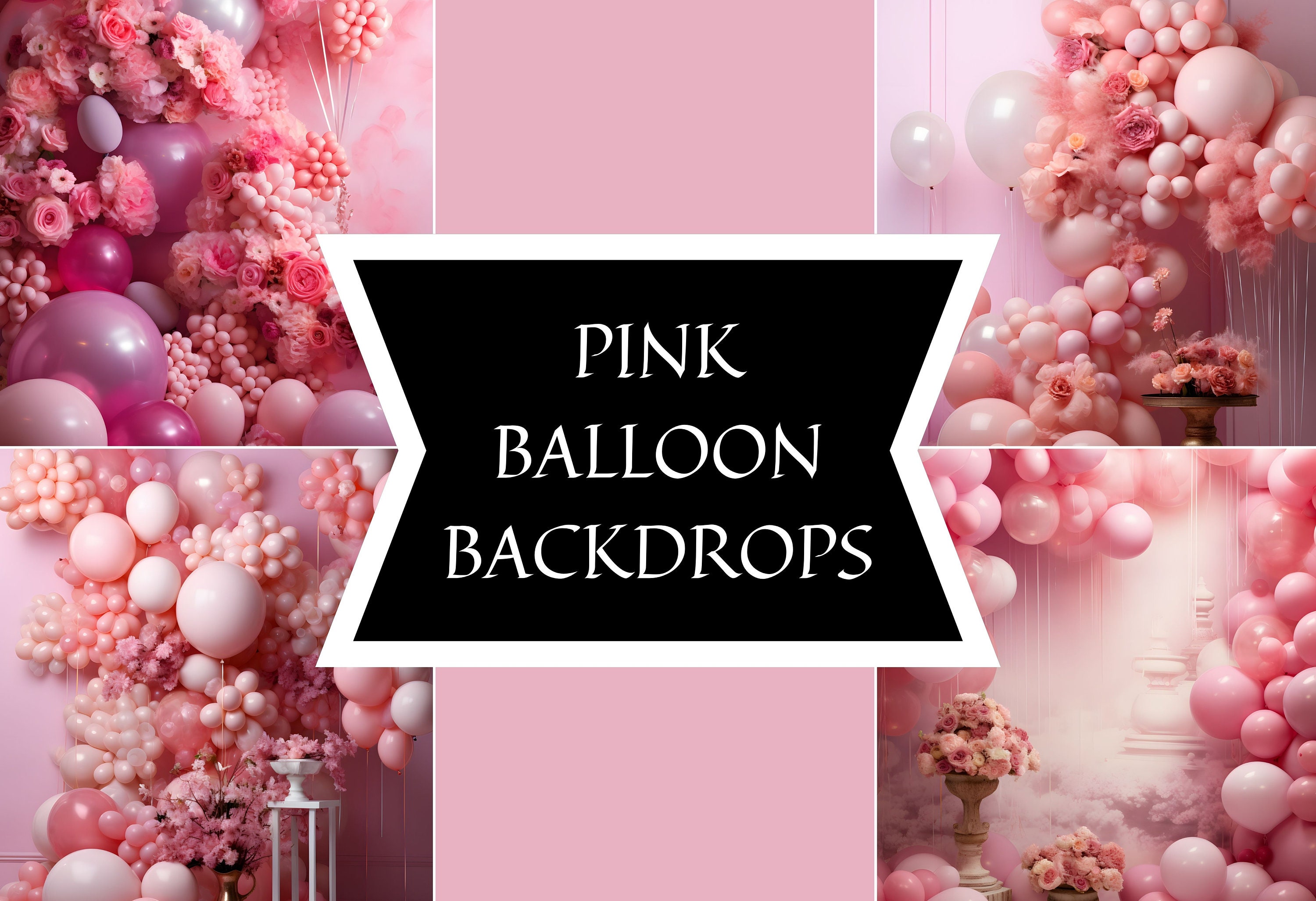 Pink Balloon Bliss Digital Backdrop Bundle - Ideal for Birthday Parties ...